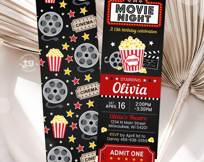 Movie Ticket Invite, Movie Night Invitation, Movie Birthday Party ...