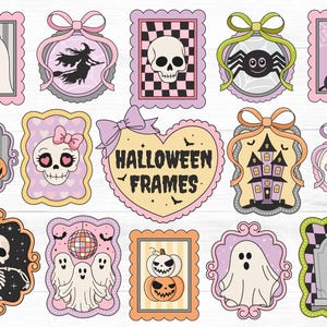 Halloween Frames Clipart, Ghost Frame Portraits Clipart, Spooky Pink ...