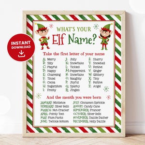 What's Your Elf Name Game Sign, Christmas Elf Name Game, Christmas ...