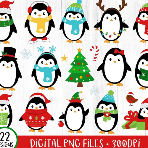 Cute Penguins Clipart. Christmas Penguin Scrapbook Winter - Etsy