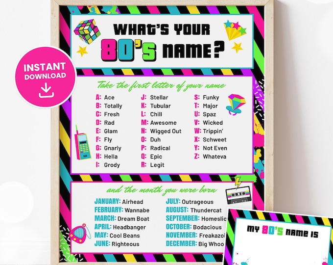 80s Party Sign, Whats Your 80s Name Sign, 80s Birthday Theme, 1980s ...