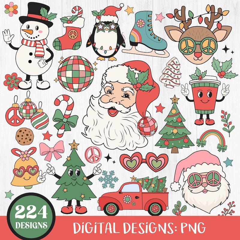 Groovy Christmas Clipart - Etsy