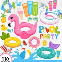 Summer Beach Clipart - Pool Party Clip Art - Beach Party Clipart - Cute ...
