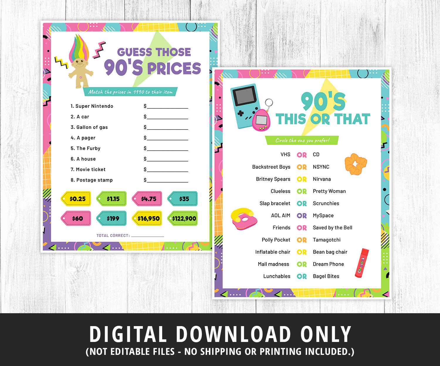 90s Games Bundle Printable 90s Party Games 90s Trivia 90s - Etsy UK