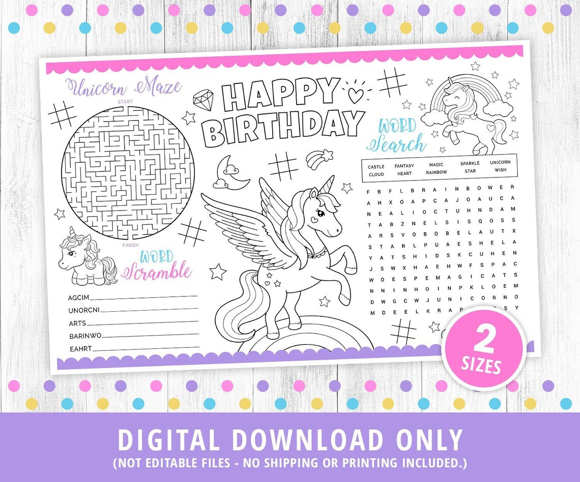 Unicorn Placemat Kids Unicorn Coloring Placemat Unicorn - Etsy