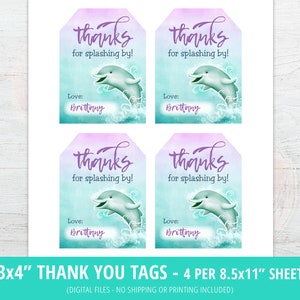 Dolphin Thank You Tags, Dolphin Favor Tags, Dolphin Birthday Party ...