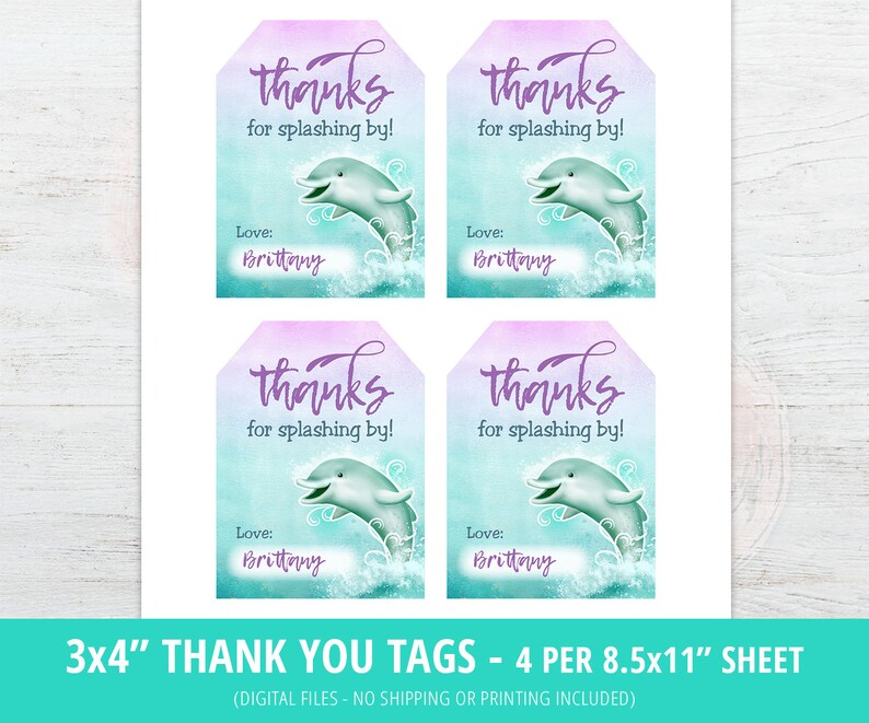 Dolphin Thank You Tags Dolphin Favor Tags Dolphin Birthday - Etsy