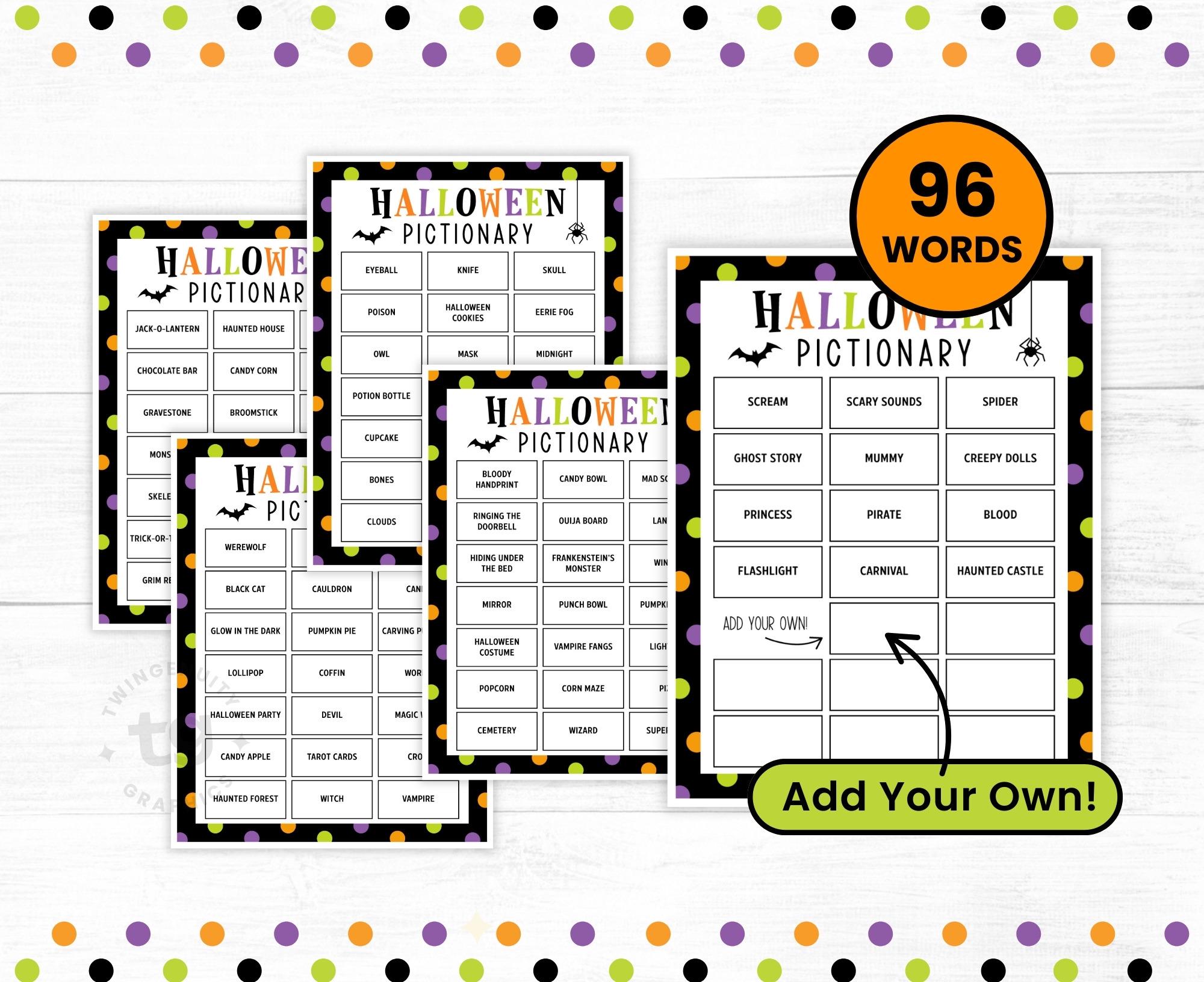 Halloween Pictionary Game Printable: Adults & Kids Halloween Party Game ...