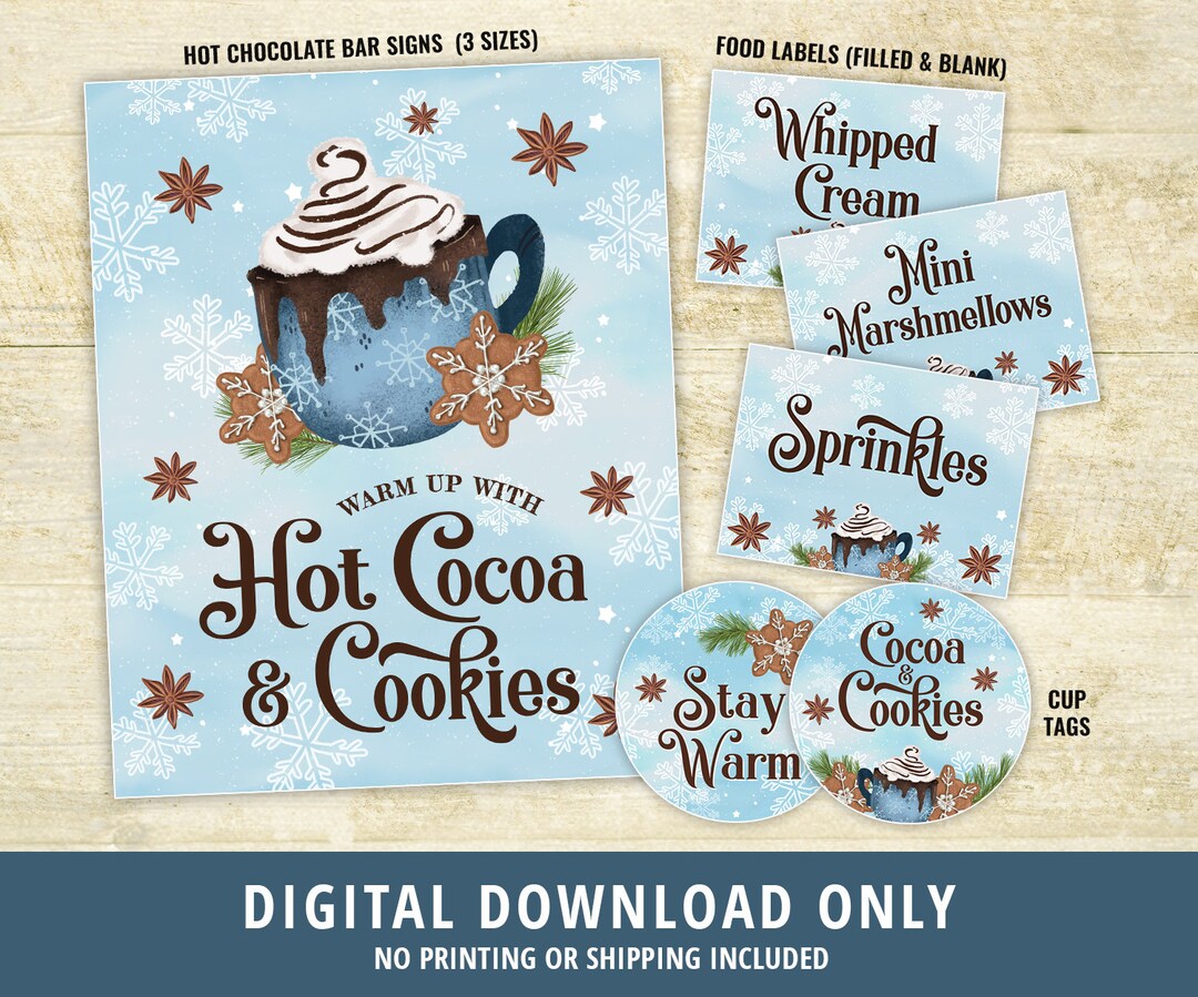 Hot Cocoa and Cookies Bar Printable Kit, Hot Cocoa Party, Hot Chocolate ...