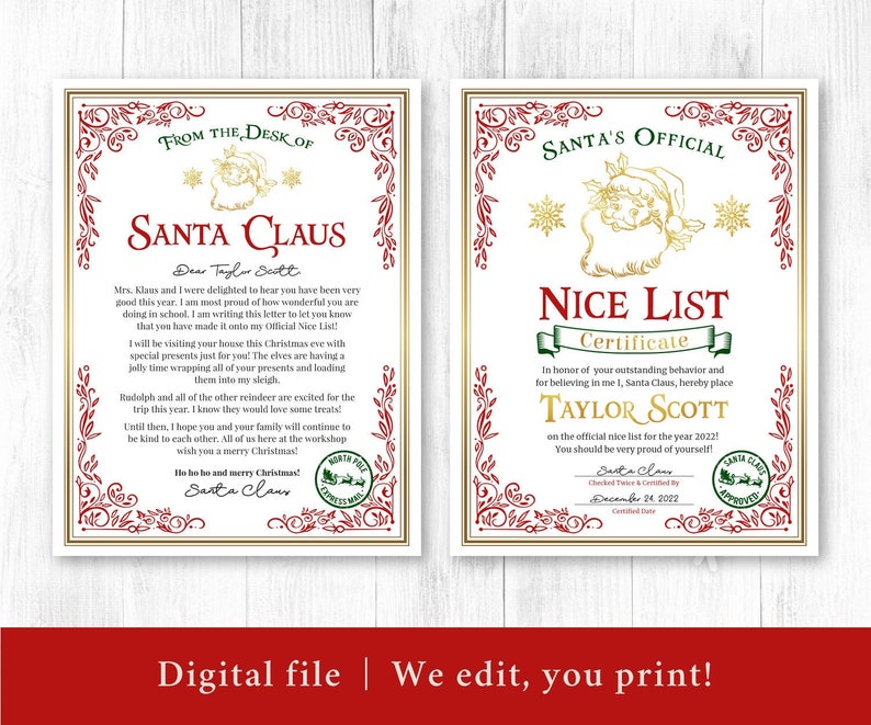 Santa Letter and Nice List Certificate Personalised Letter - Etsy