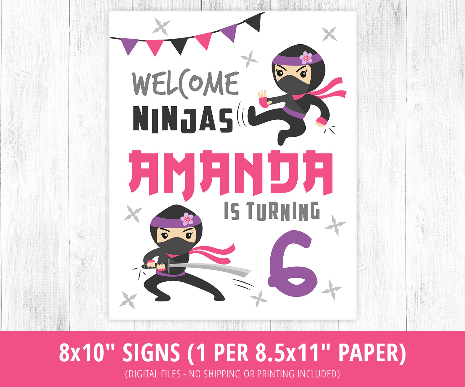 Ninja Girl Party Signs Ninja Birthday Party Girl Pink Ninja - Etsy