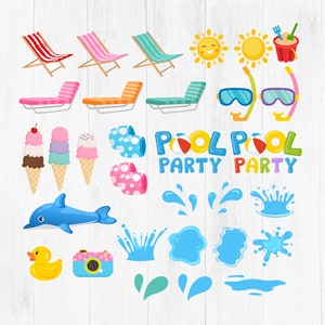 Pool Party Clipart, Summer Clipart, Flamingo Unicorn Pool Party, Pool ...