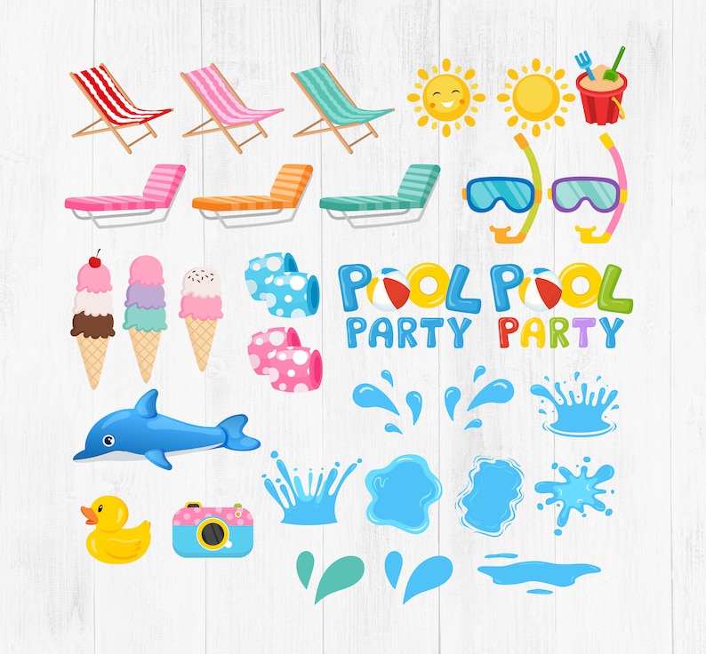 Pool Party Clipart, Summer Clipart, Flamingo Unicorn Pool Party, Pool ...
