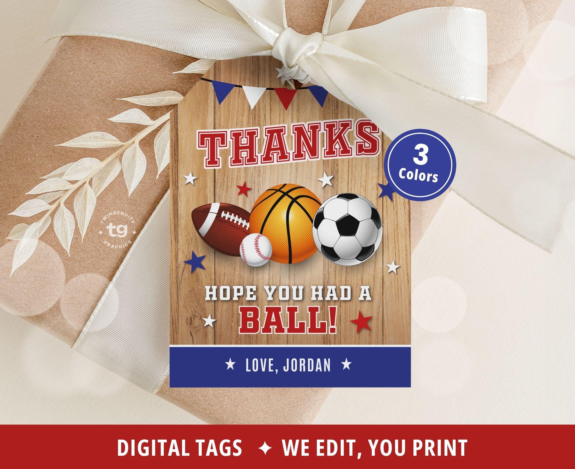 Sports Thank You Tags, Sports Favor Tags, Sports Birthday Party, Hope ...