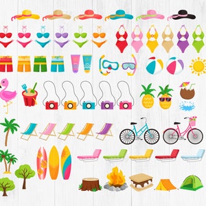 Summer Clipart, Summer Pool Party Clipart, Beach Clipart, Flamingo ...