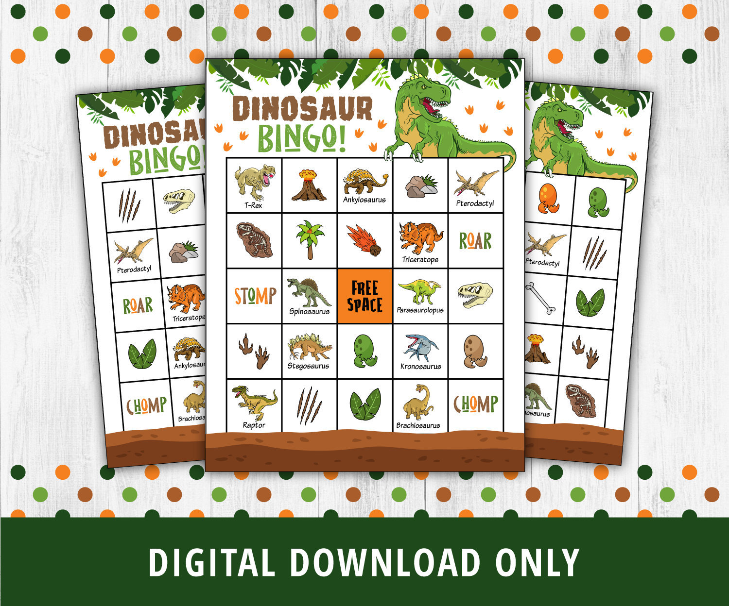 Dinosaur Bingo, Dinosaur Party Games, Dinosaur Bingo Printable ...