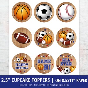 Sports Cupcake Toppers, All Star Cupcake Toppers, Sports Birthday Decor ...