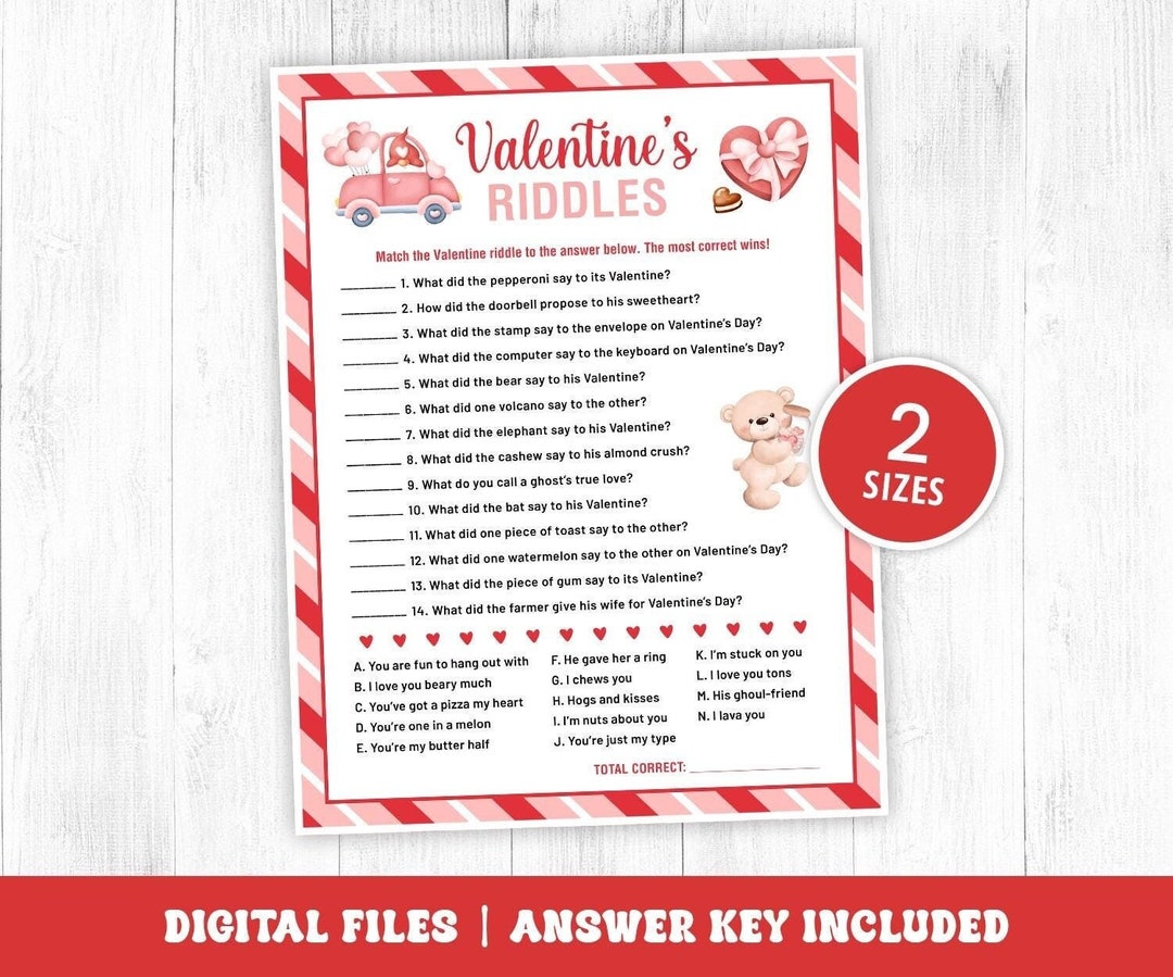 Valentine's Day Riddles Game, Valentine's Party Game, Printable ...