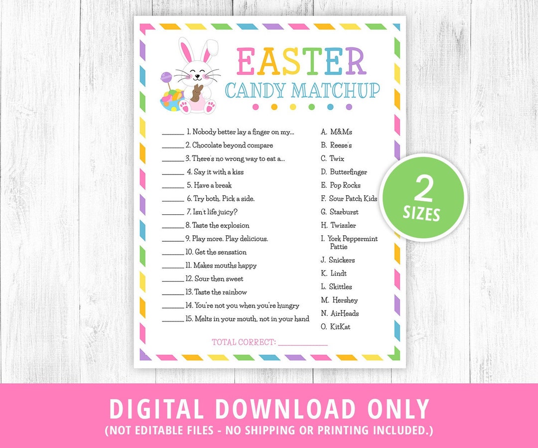 Easter Candy Match up Game, Printable Easter Game, Easter Activity ...