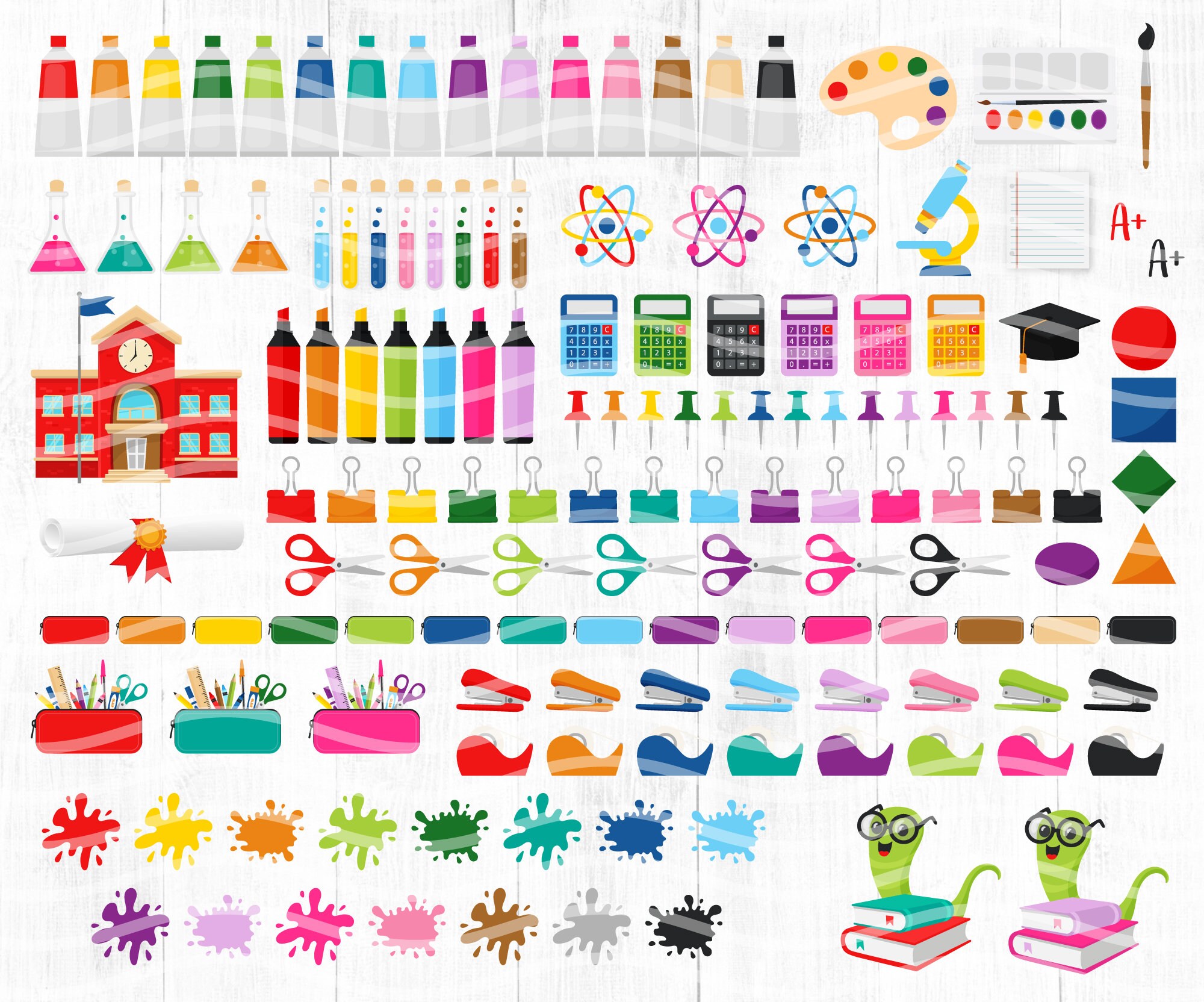 School Clipart Set, School Supplies Clipart Set, Art Supplies Clipart ...