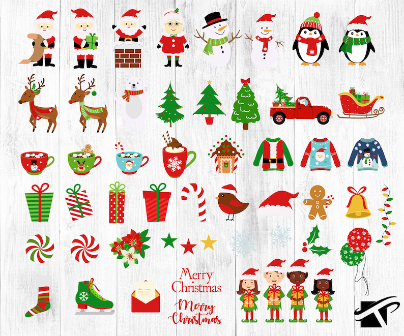 Christmas Clipart, Holiday Clipart Set, Cute Christmas Clip Art, Santa ...