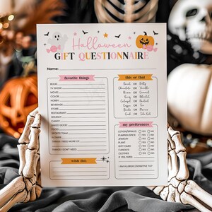 Halloween Gift Exchange Questionnaire, Printable Pink Favorite Things ...
