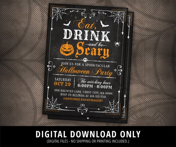 Halloween Invitation Spooky Vintage Halloween Invite Eat - Etsy