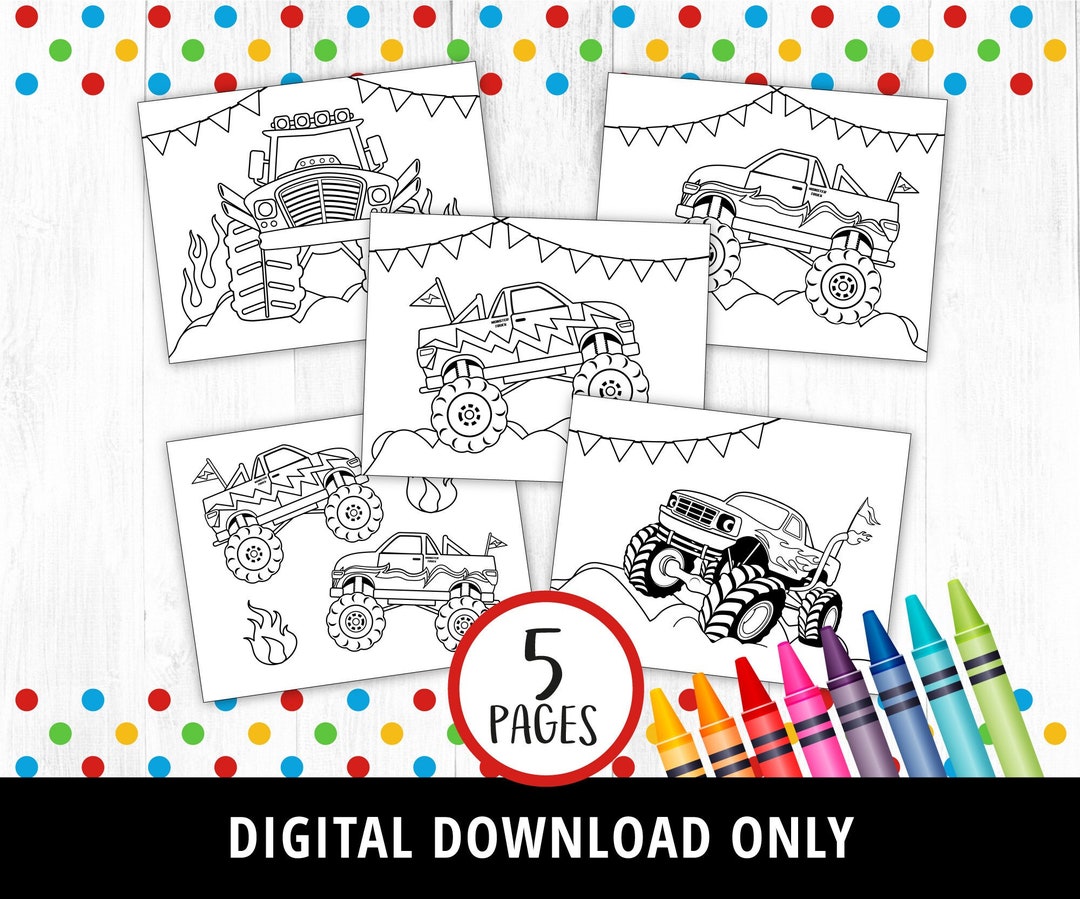 5 Monster Truck Coloring Pages, Monster Truck Printables, Monster Truck ...