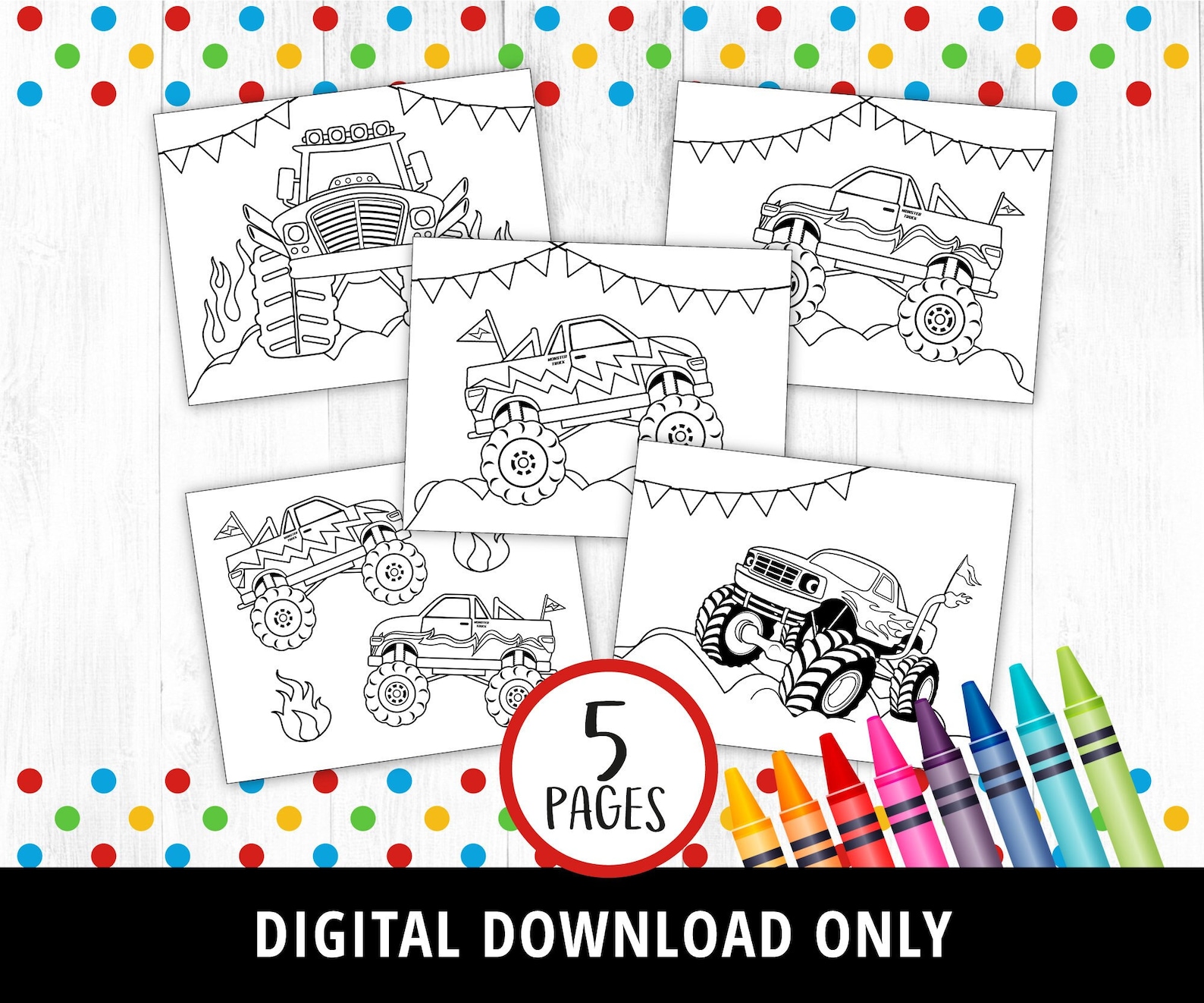 5 Monster Truck Coloring Pages, Monster Truck Printables, Monster Truck ...