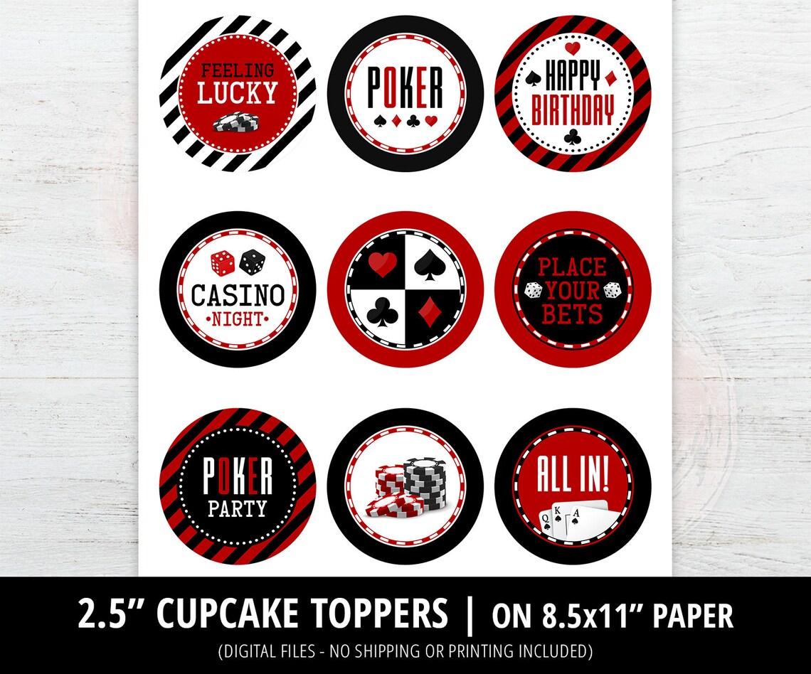 Casino Night Poker Cupcake Toppers, Casino Cupcake Toppers, Poker ...