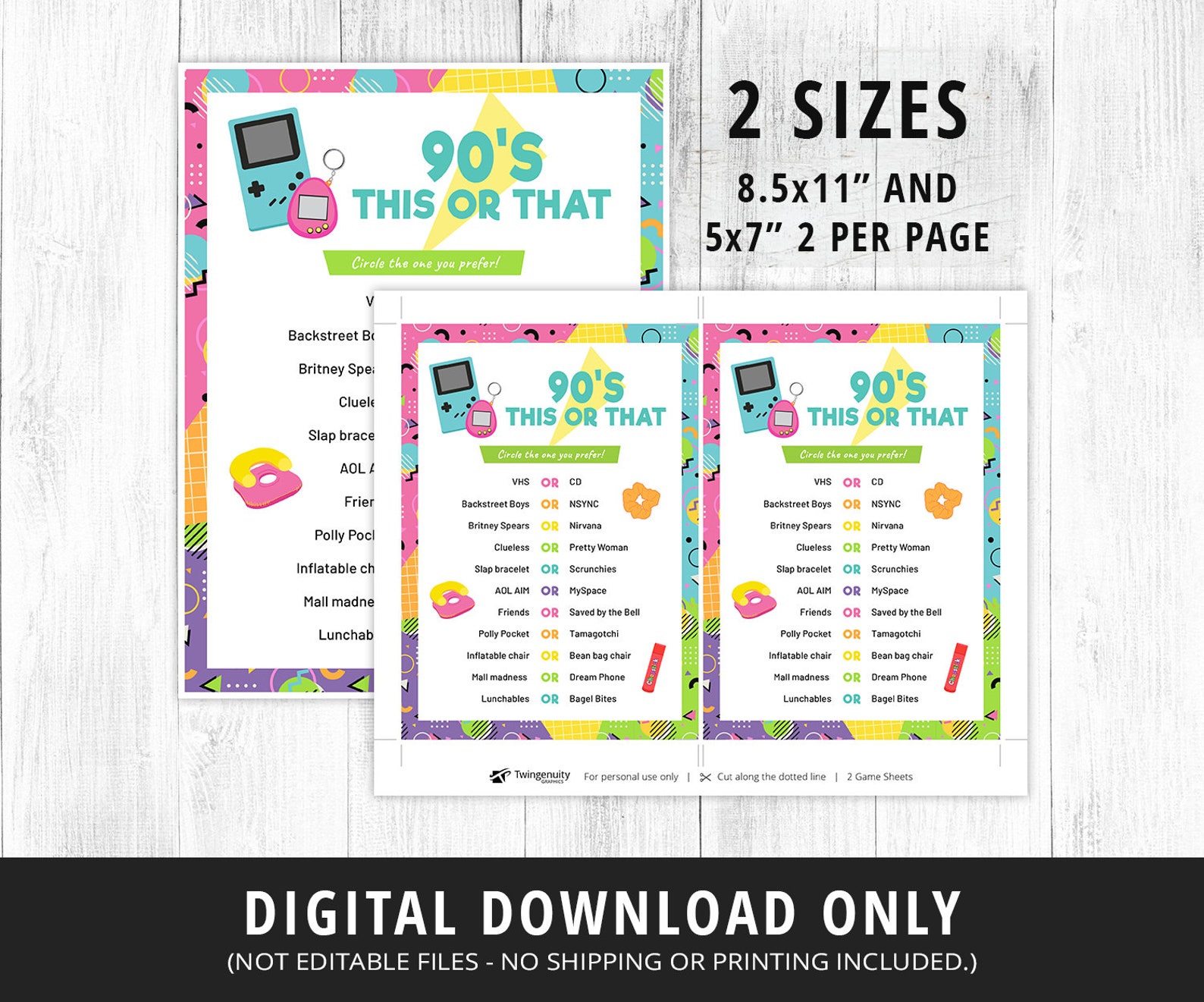 90s Games Bundle Printable, 90s Party Games, 90s Trivia, 90s Activities ...