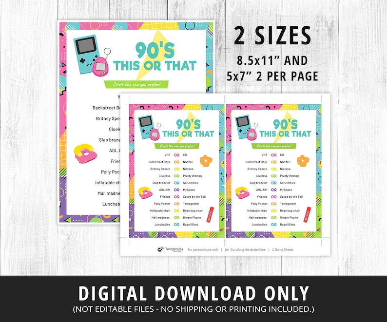 90s Games Bundle Printable, 90s Party Games, 90s Trivia, 90s Activities ...