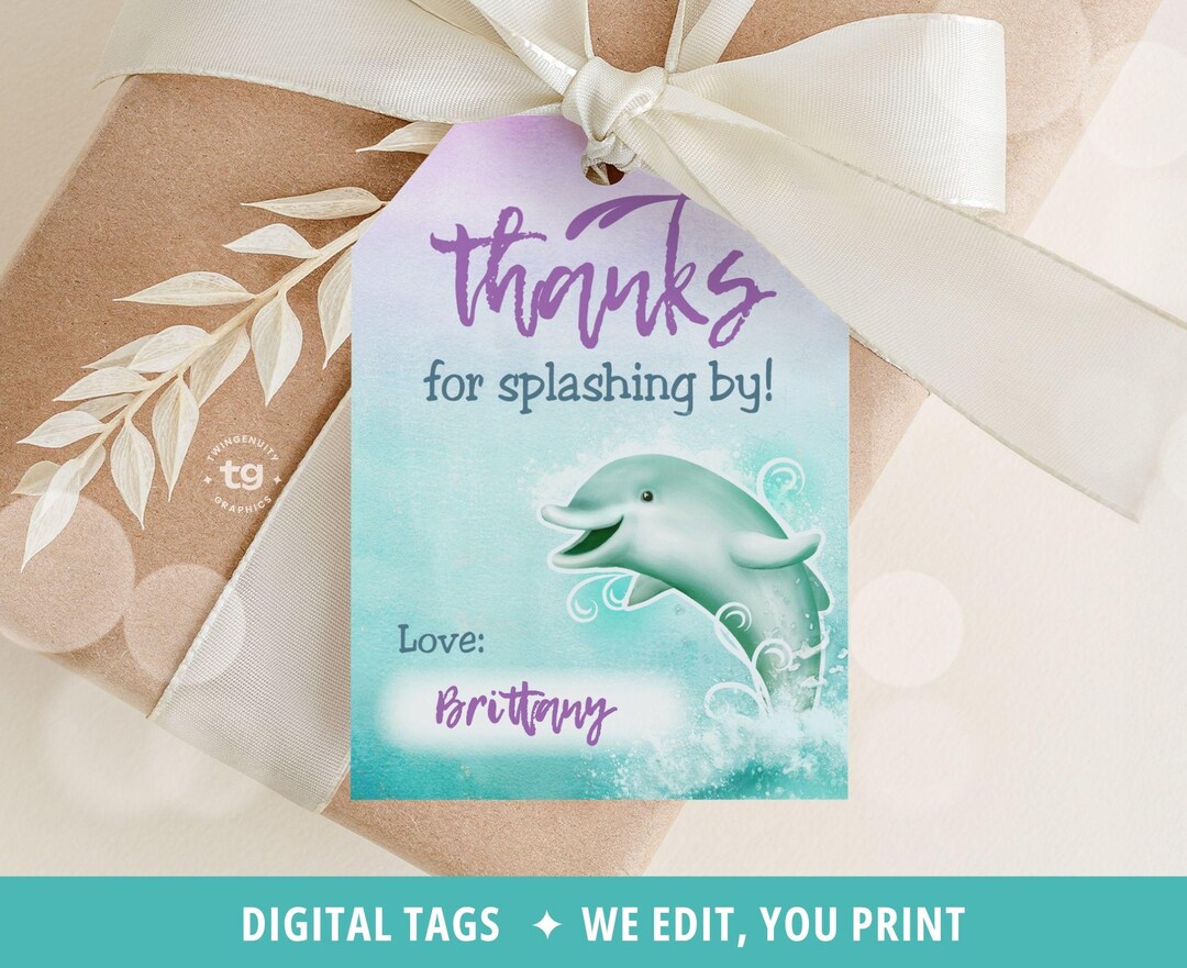 Dolphin Thank You Tags, Dolphin Favor Tags, Dolphin Birthday Party ...