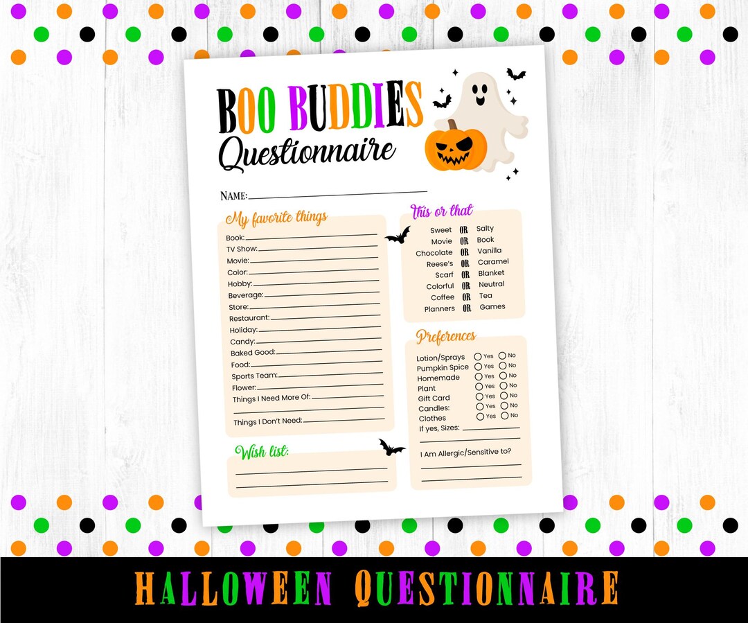Boo Buddies Questionnaire for Halloween Gift Exchange, Boo Buddy Basket ...