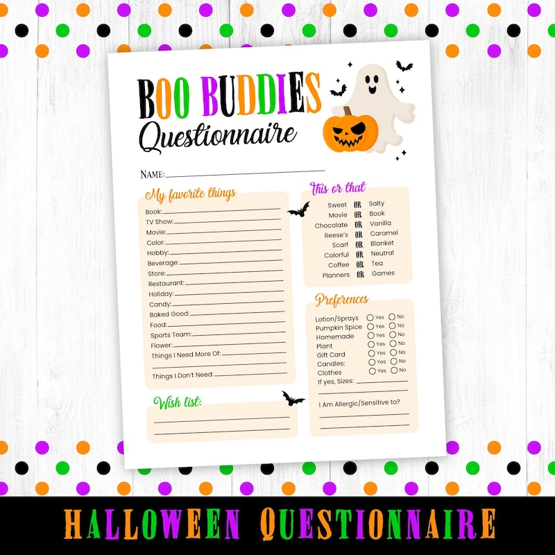 Boo Buddies Questionnaire - Etsy