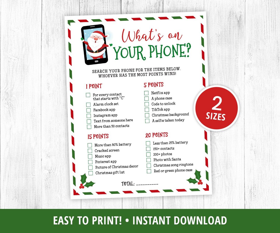 Christmas What's on Your Phone Game Printable, Fun Christmas Games ...
