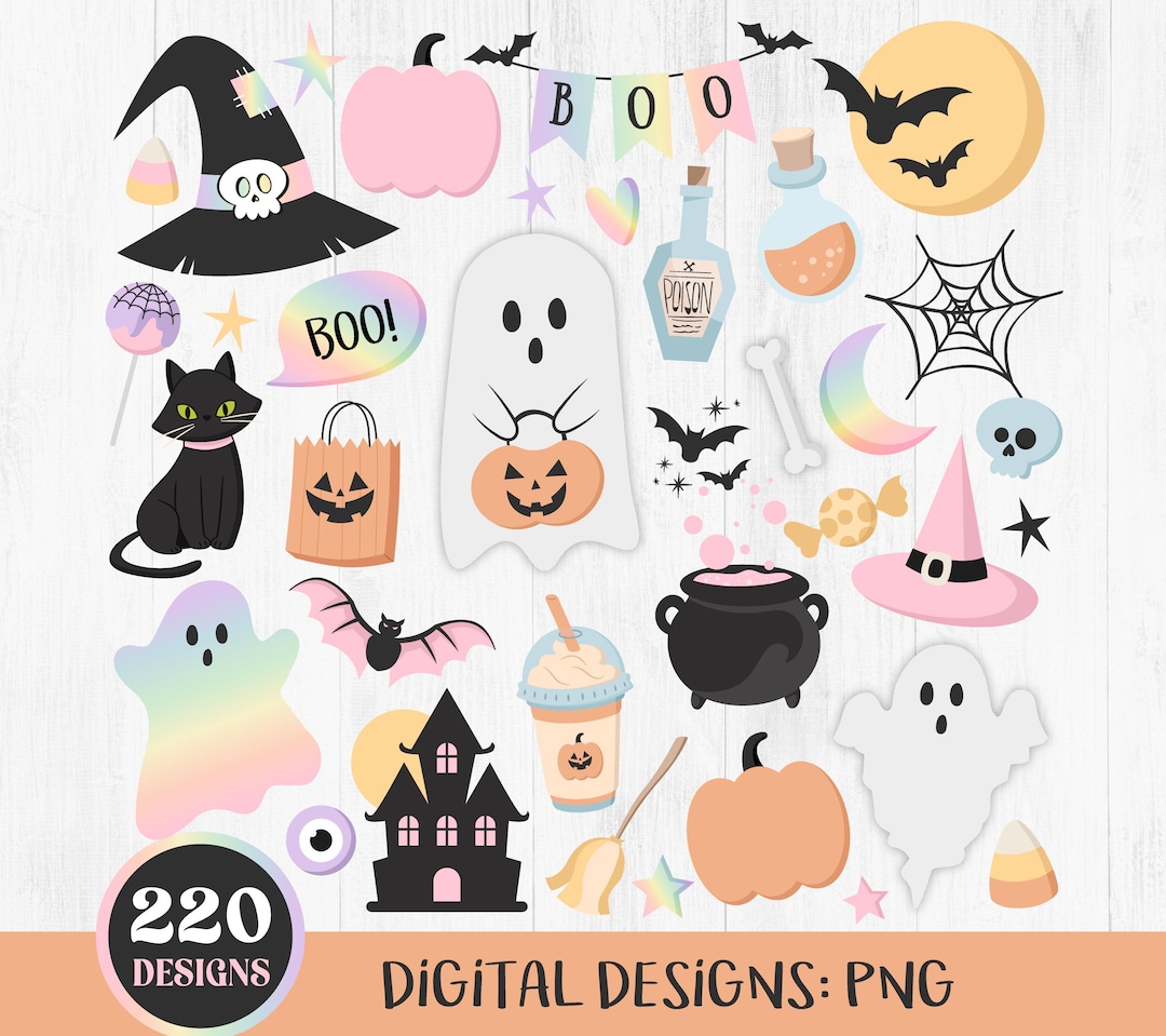 Cute Halloween Clipart, Pastel Halloween Clipart, Iridescent Halloween ...
