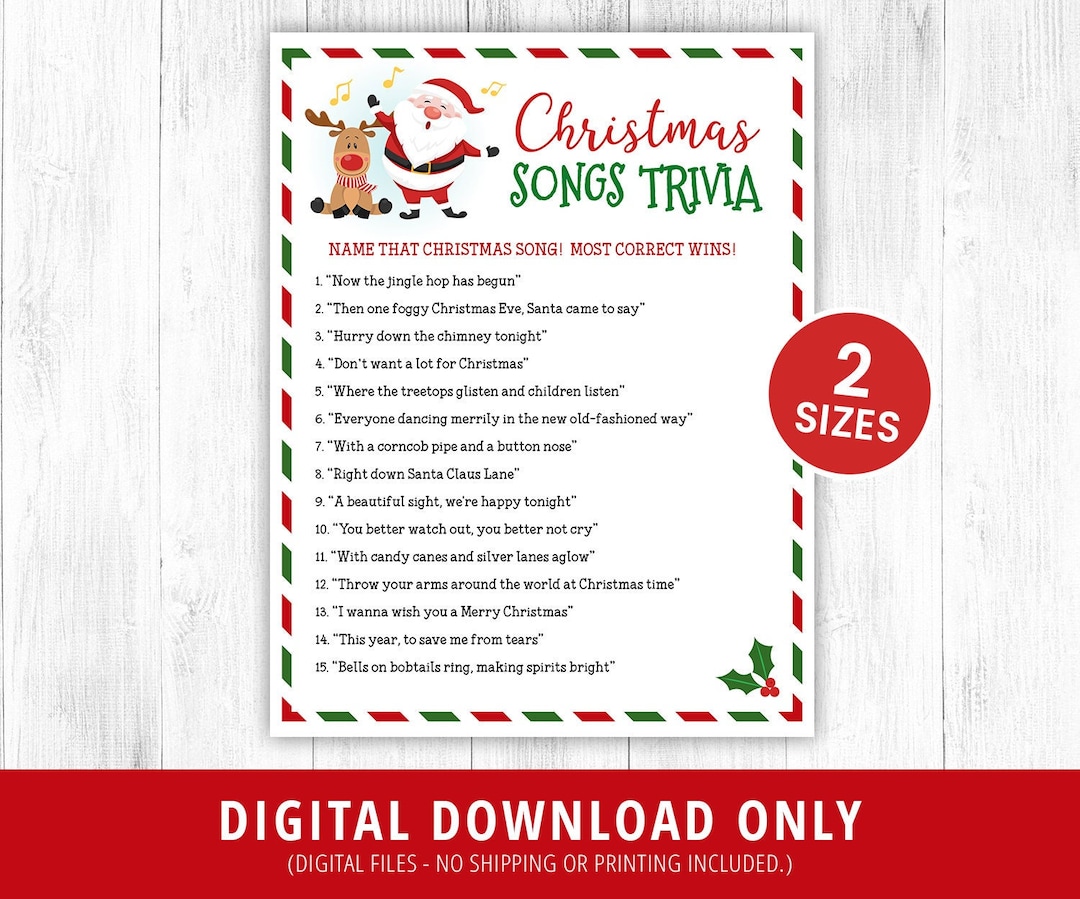 Christmas Song Trivia Game Printable, Christmas Music Trivia Game ...