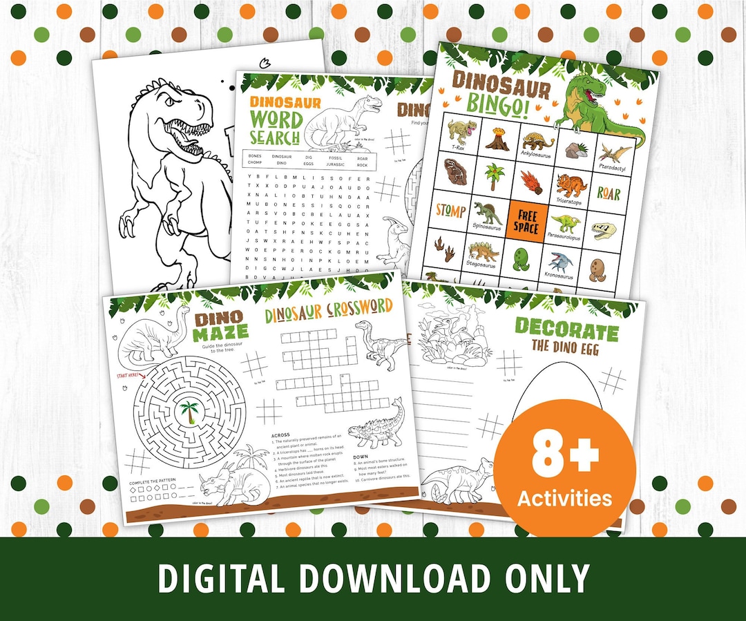 Dinosaur Game Printable Bundle, Dinosaur Activity Pages, Dinosaur ...