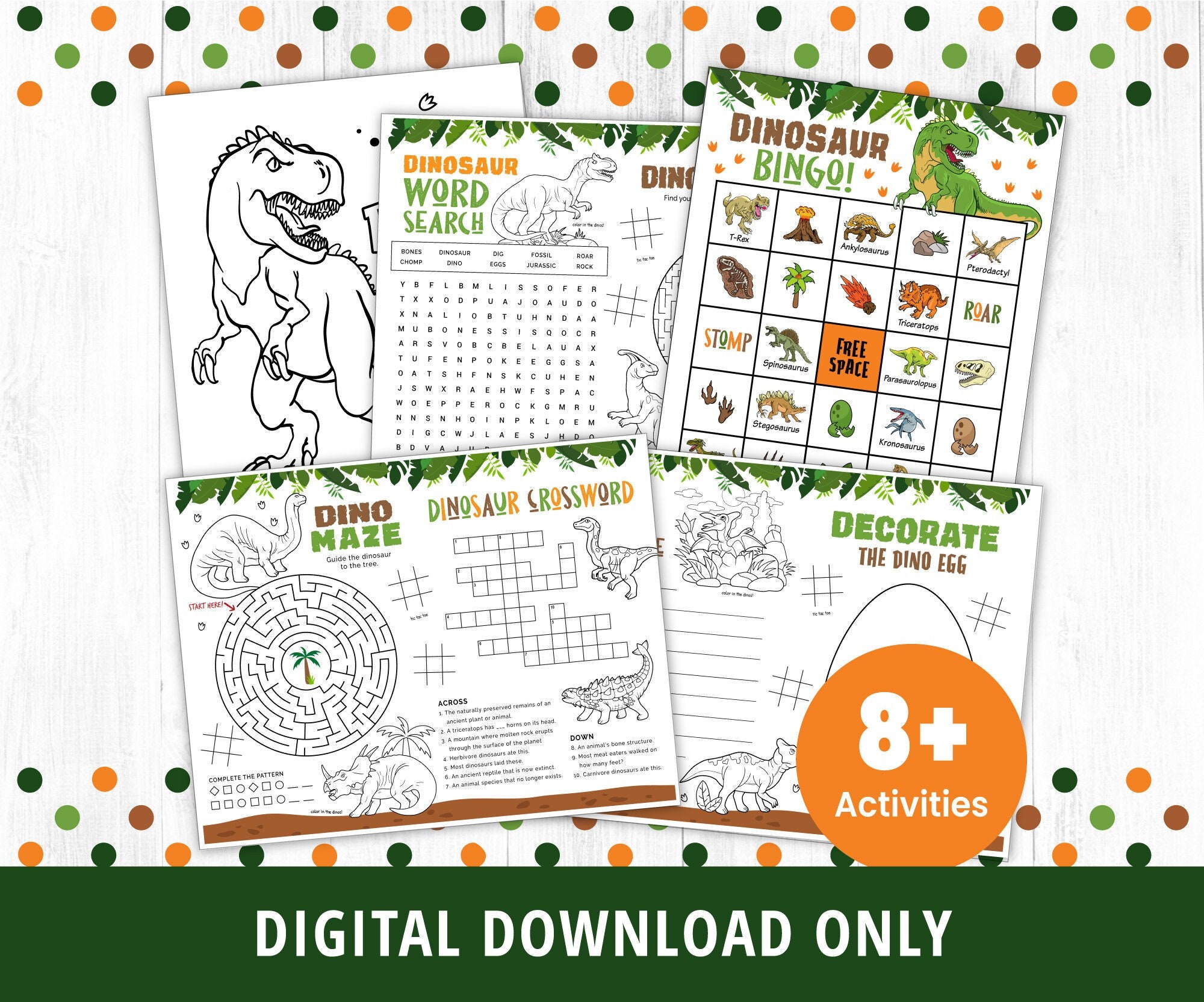 Dinosaur Game Printable Bundle, Dinosaur Activity Pages, Dinosaur ...