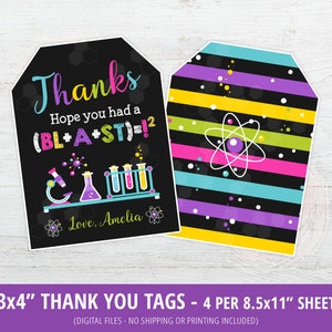 Science Thank You Tags, Girl Science Favor Tags, Science Birthday Party ...