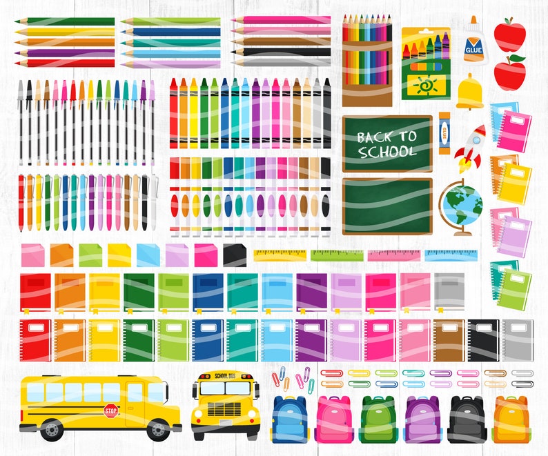 School Clipart Set, School Supplies Clipart Set, Art Supplies Clipart ...