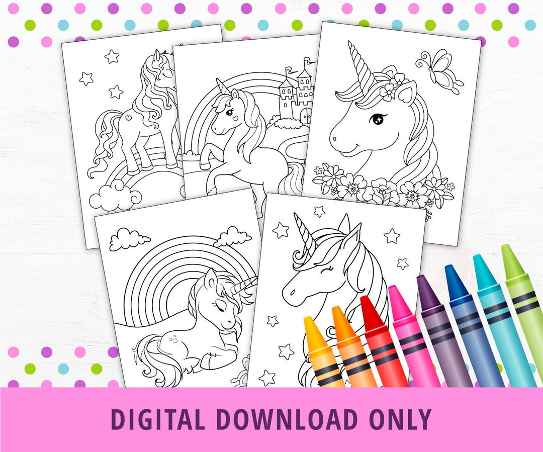 5 Unicorn Coloring Pages Unicorn Printables Unicorn Games - Etsy