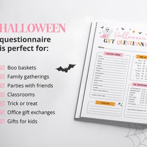 Halloween Gift Exchange Questionnaire, Printable Pink Favorite Things ...