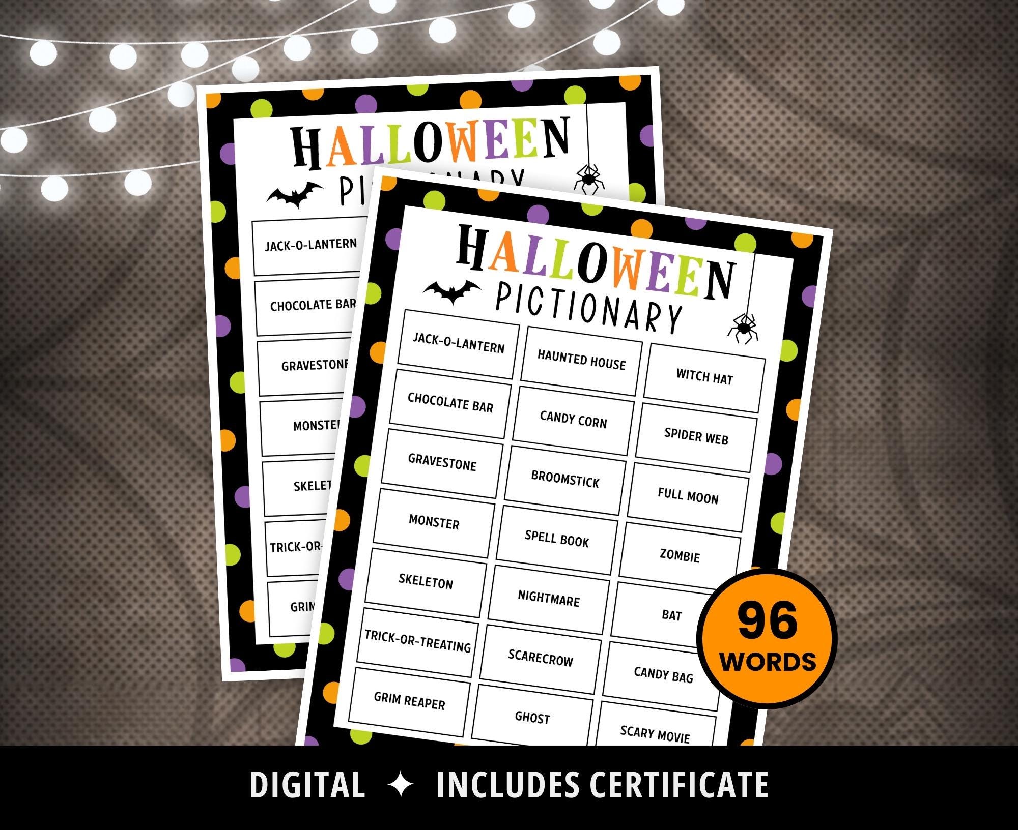 Halloween Pictionary Game Printable: Adults & Kids Halloween Party Game ...