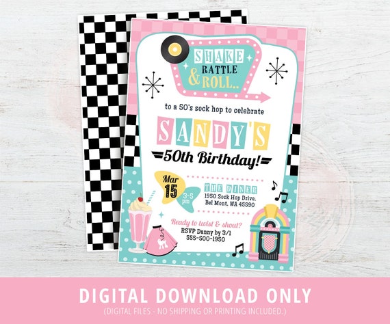 50s Birthday Invitation 50s Sock Hop Party Invite 50s - Etsy