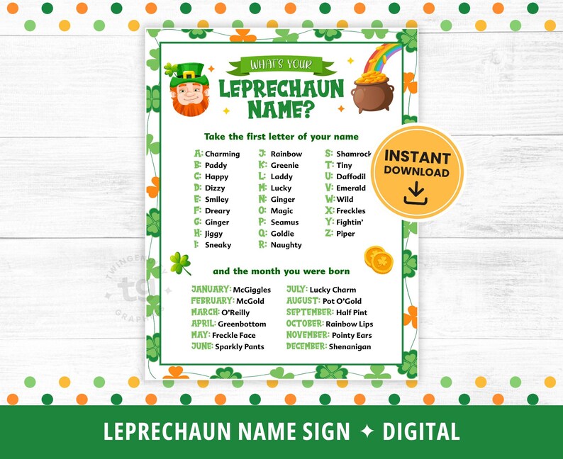 St. Patrick's Party Sign, What's Your Leprechaun Name Game, St Patricks ...