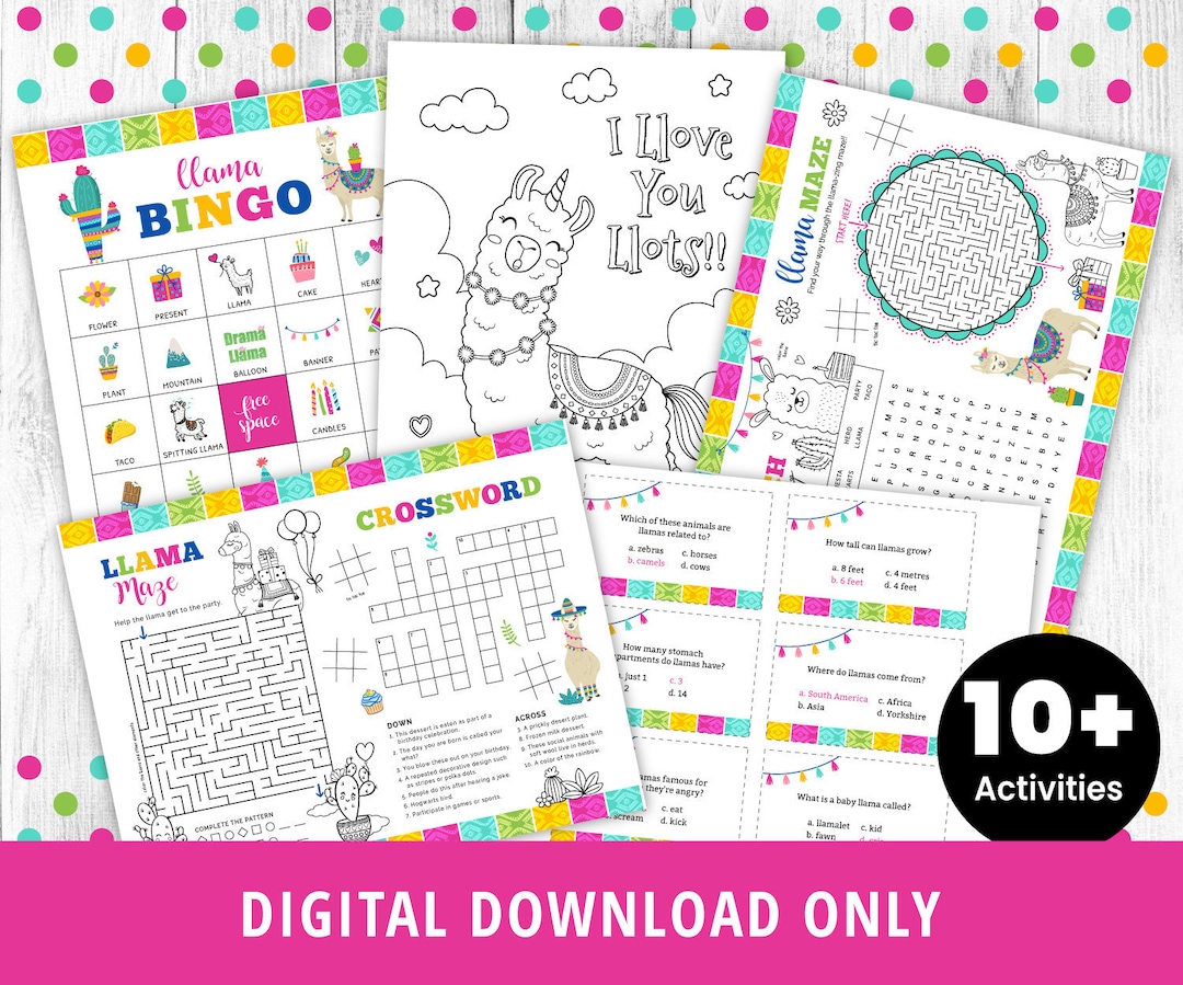 Llama Game Printable Bundle, Llama Activity Pack for Kids Birthday ...