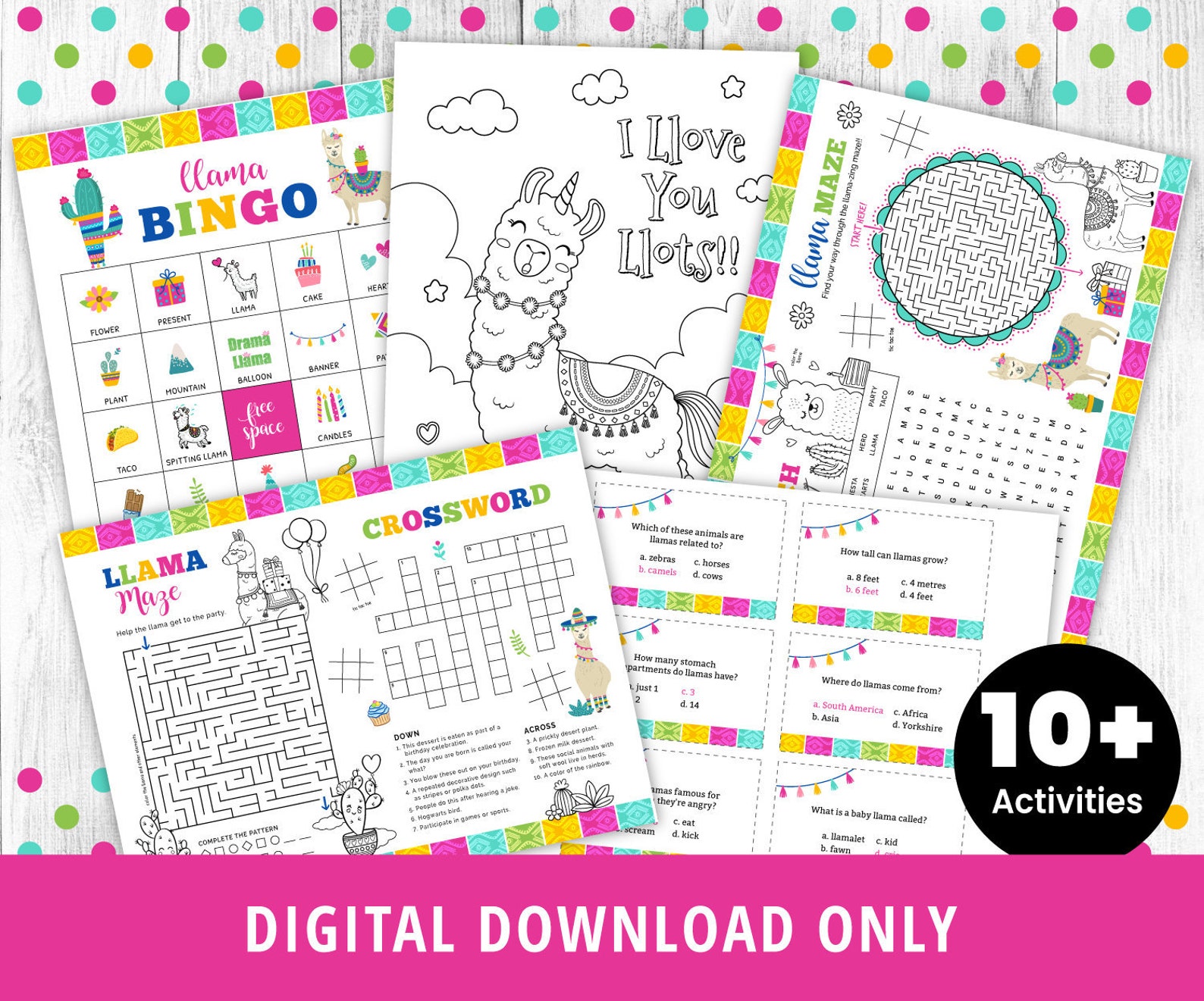 Llama Game Printable Bundle Llama Activity Pack for Kids | Etsy