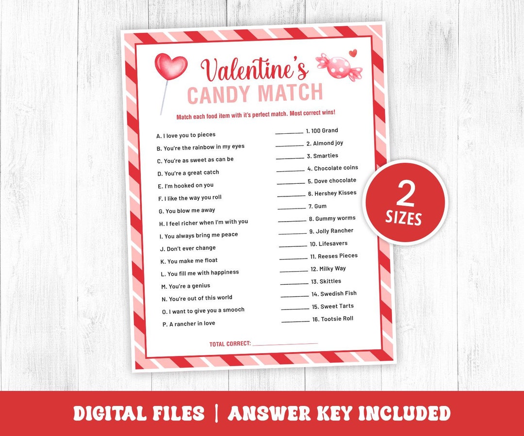 Valentine's Day Candy Match Game, Valentine's Candy Quiz Game ...